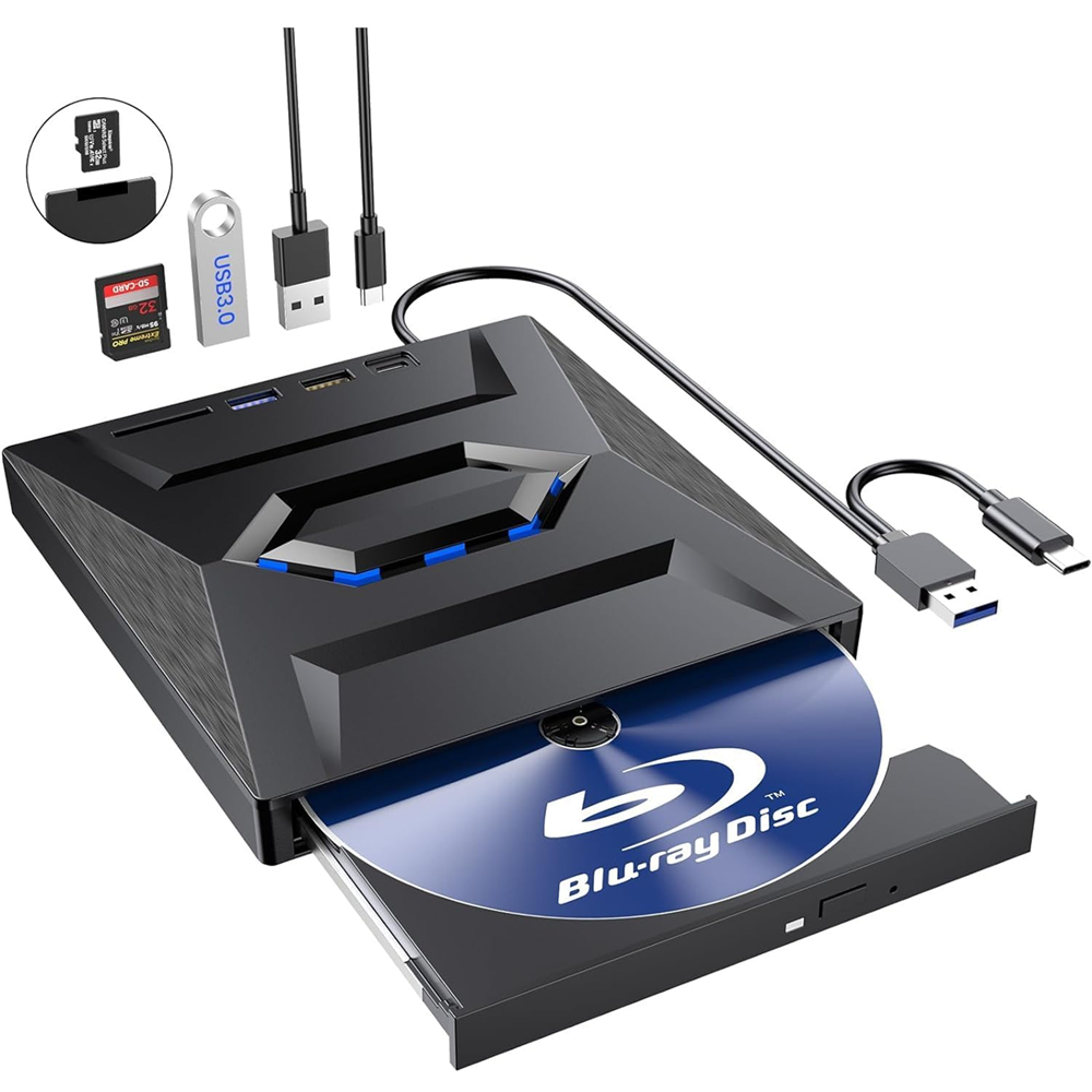 6in1 Portable Blu-ray Drive BD DVD CD -/+RW Reader Writer, External Bl ...