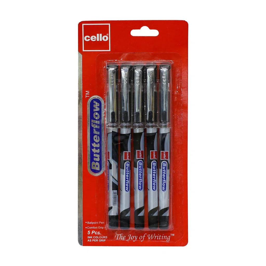 Cello 0.7mm Ballpoint Pen Butterflow Black 5pcs – Star Light Kuwait
