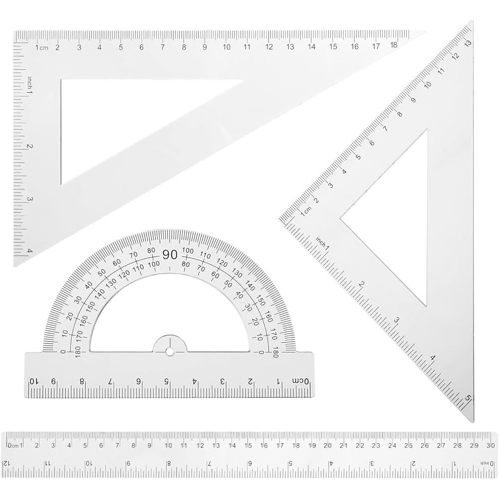 DRAFTING SET 4PCS RULER SET SQUARES PROTRACTOR 30CM TRANSPARENT – Star ...