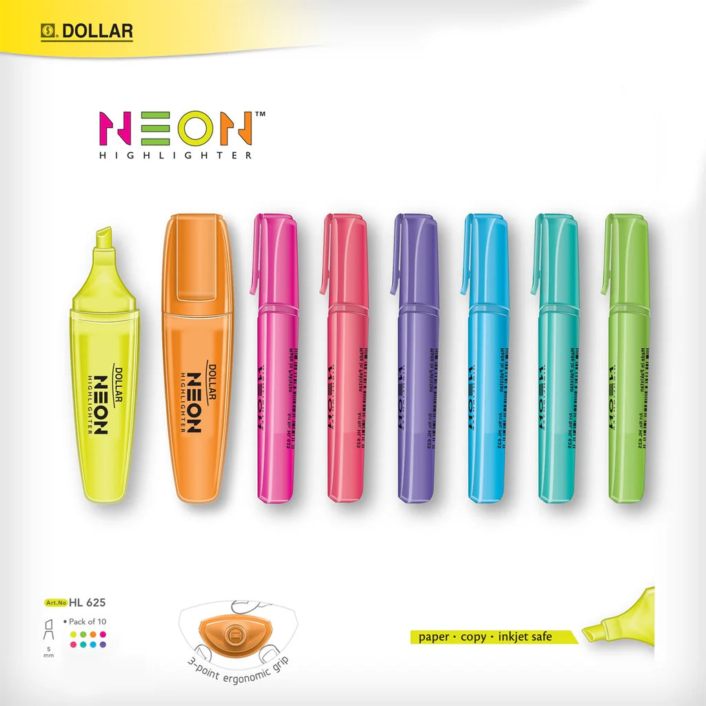Dollar Neon Highlighter HL-625 Pack of 10's Single Color – Star Light ...