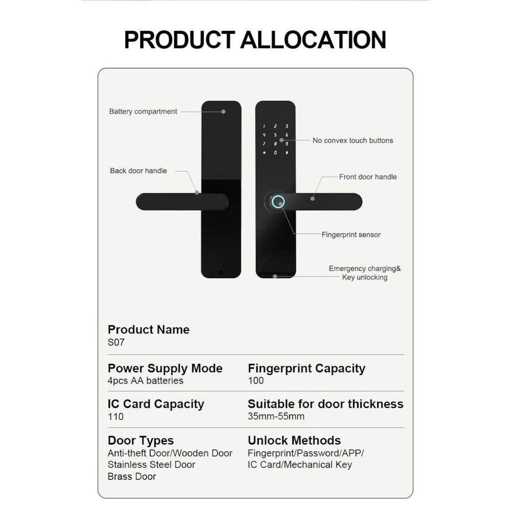 Door Lock Wooden-pvc Door TTLock-black - S07 – Star Light Kuwait
