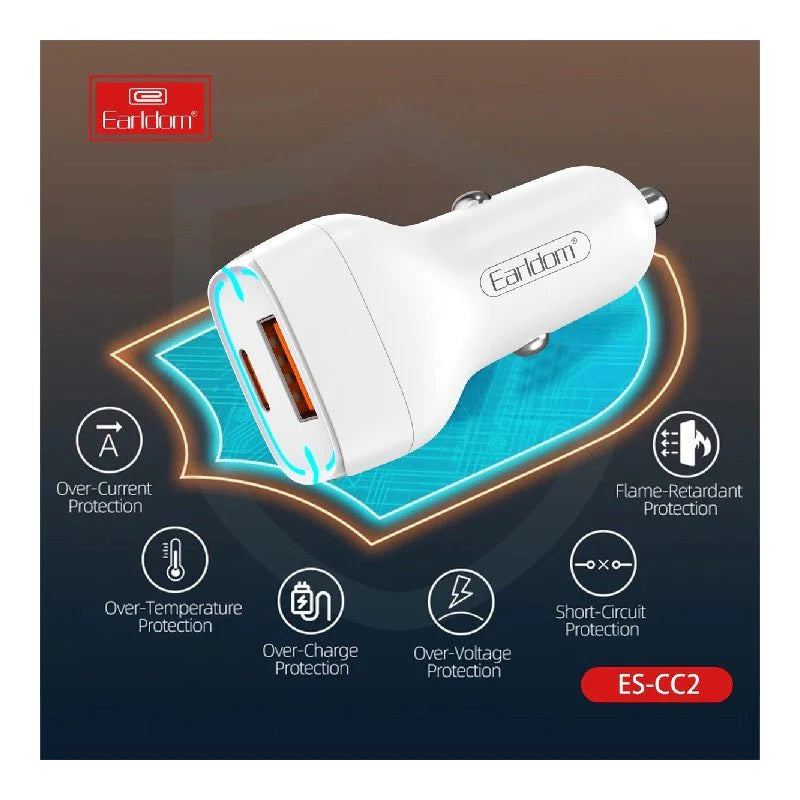 Earldom ES-CC2 Car Charger - 20W / White – Star Light Kuwait