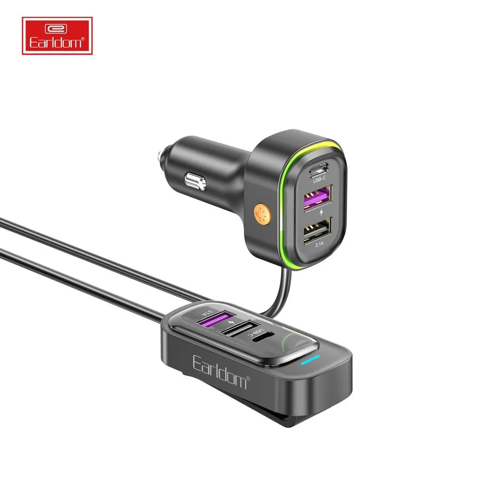 Earldom® CC26 RGB 6in1 66W car charger with cable extension – Star ...