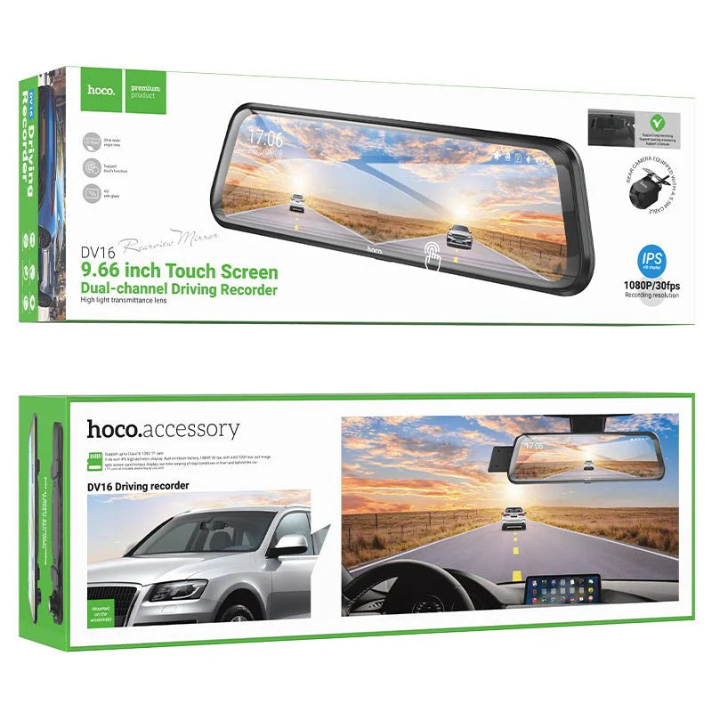 Hoco DV16 Mirror Dual Channel Dash Cam 9.66 Touch Display Front + Rear ...
