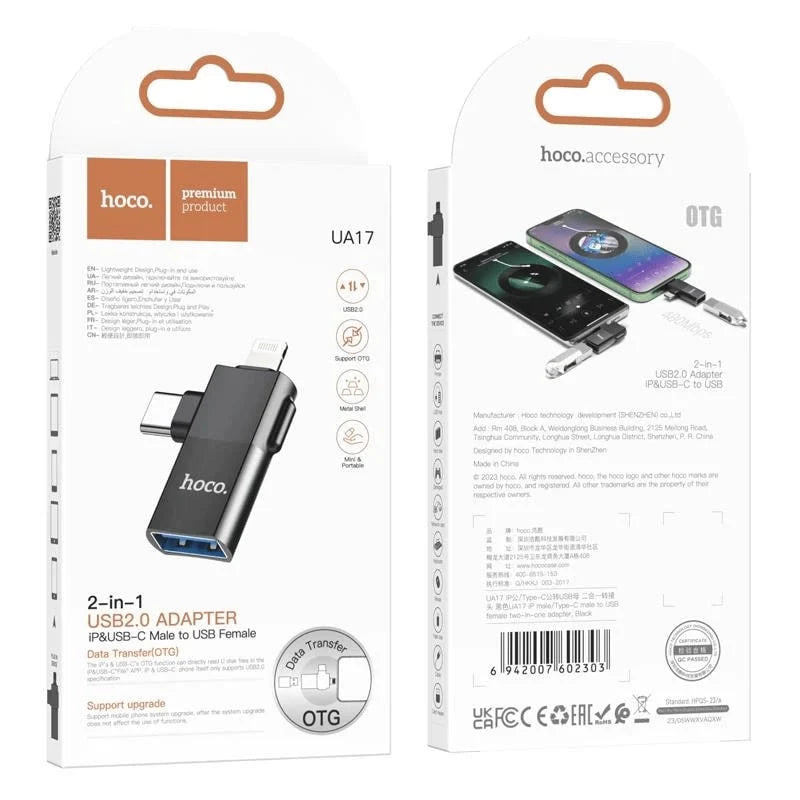 Hoco UA17 Lightning male/Type-C male to USB female two-in-one adapter ...