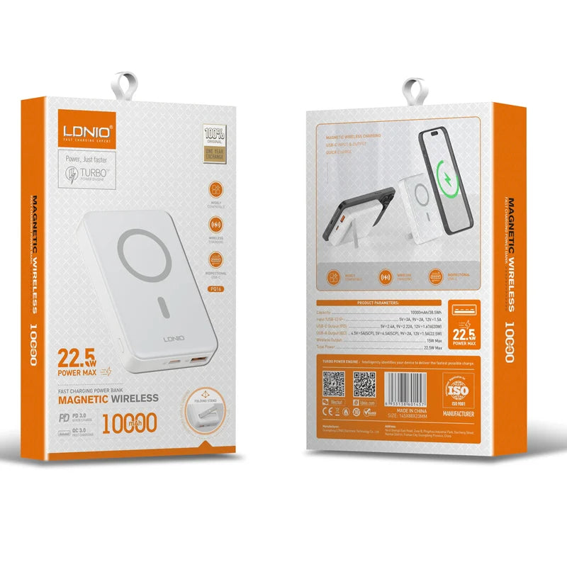Ldnio PQ16 Magnetic Wireless Power Bank - 10,000mAh / 22.5W / White – Star Light Kuwait