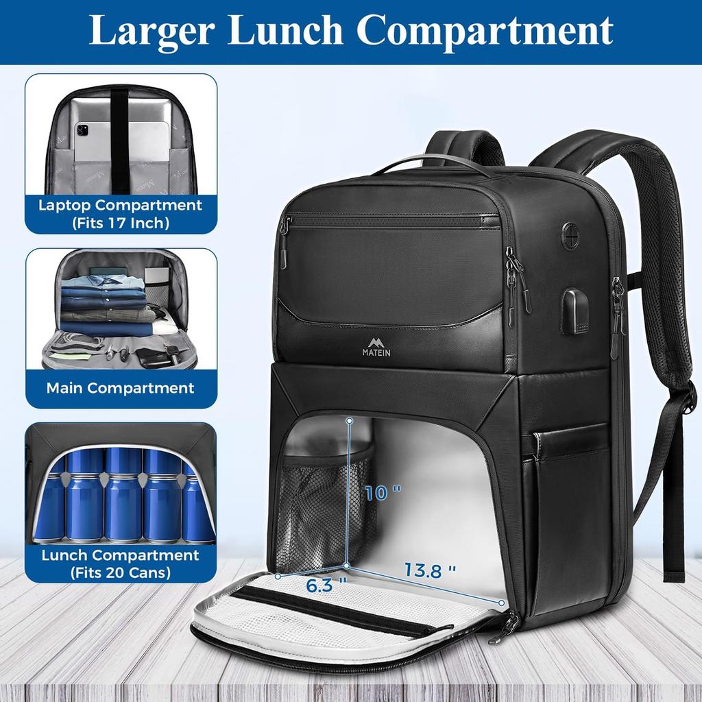 MATEIN Lunch Backpack for Men, Waterproof PU-coated Lunch Compartment ...
