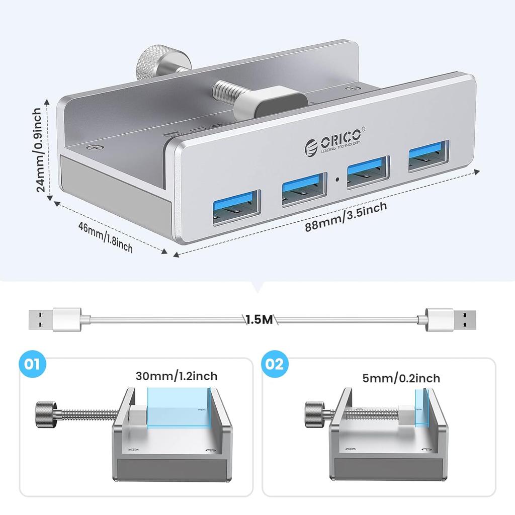 ORICO USB3.0 Hub Extra Power Supply Port 4 Port Clip-Type USB Hub Spli ...