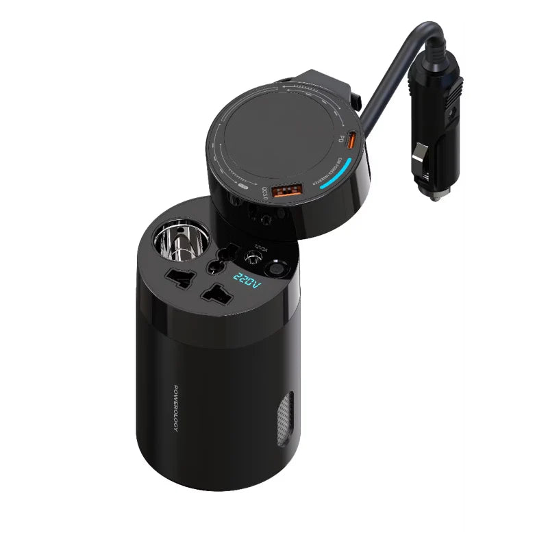 Powerology Universal Car Power Inverter - 200W / USB-C / USB-A / Black ...