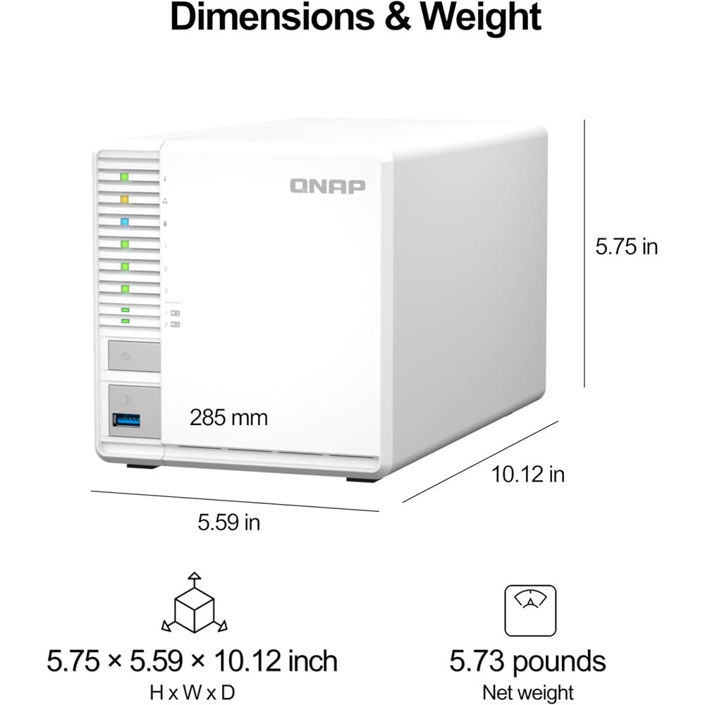 QNAP TS-364 3 Bay NAS Enclosure for Cloud Storage, 2.5GbE, RAID 5, M.2 – Star Light Kuwait