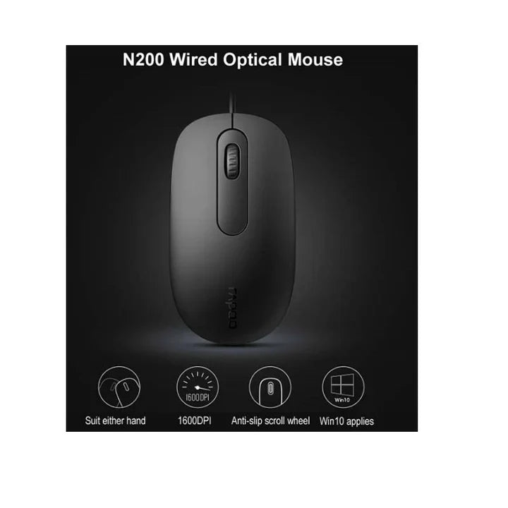 Rapoo N200 Wired Optical Mouse Black – Star Light Kuwait