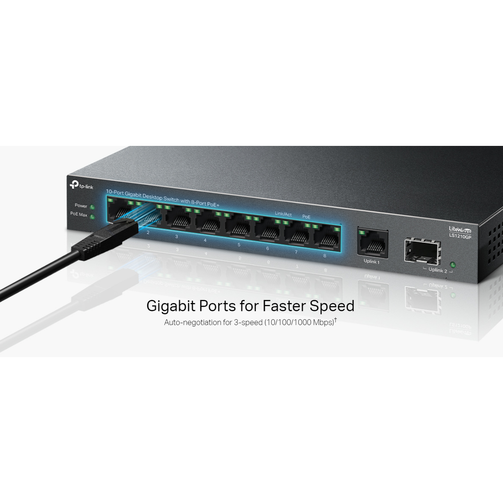 TP-Link (LS1210GP) 10-Port Gigabit Desktop Switch with 8-Port PoE+ - 2 ...
