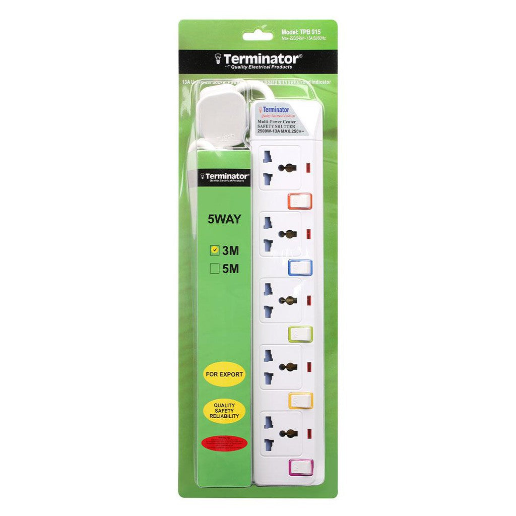 Terminator 5 Way Power Extension Socket 3M – Star Light Kuwait