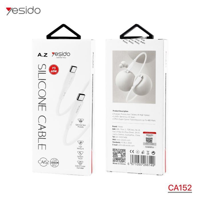 Yesido CA152 60W Type-C To Type-C Fast Charge Data Cable - White – Star Light Kuwait