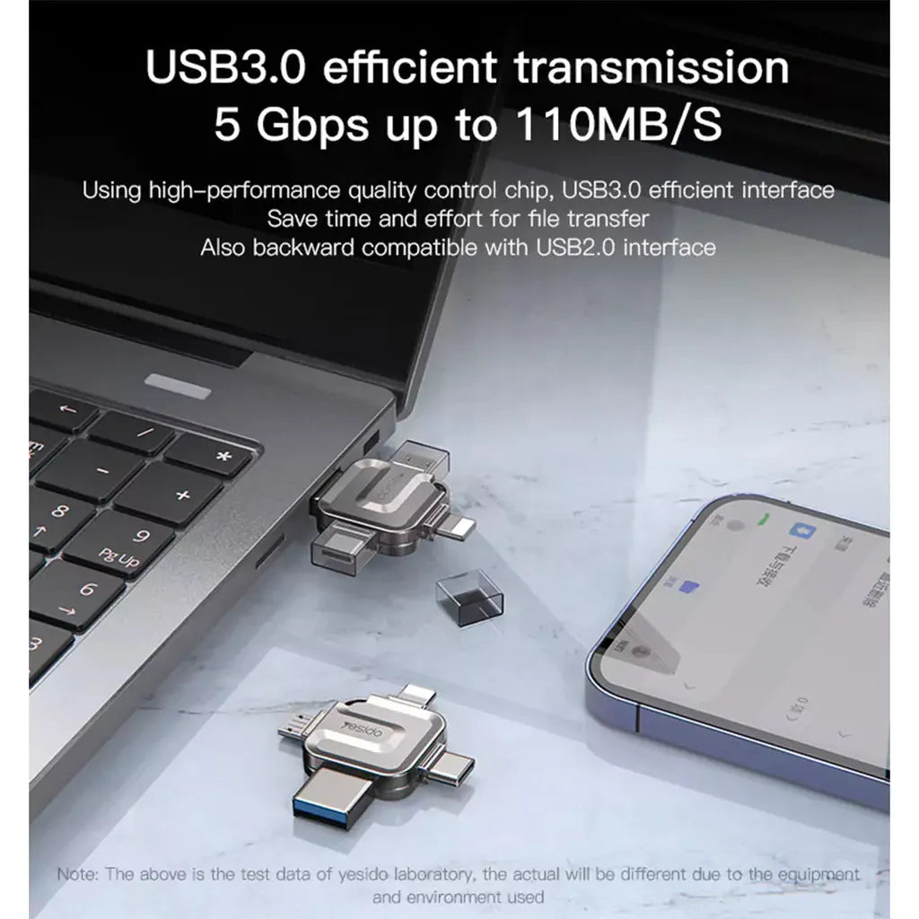 Yesido FL15 4-in-1 OTG Flash Drive - 512GB/ Up to 110 MB/s/ USB 3.0/ M ...